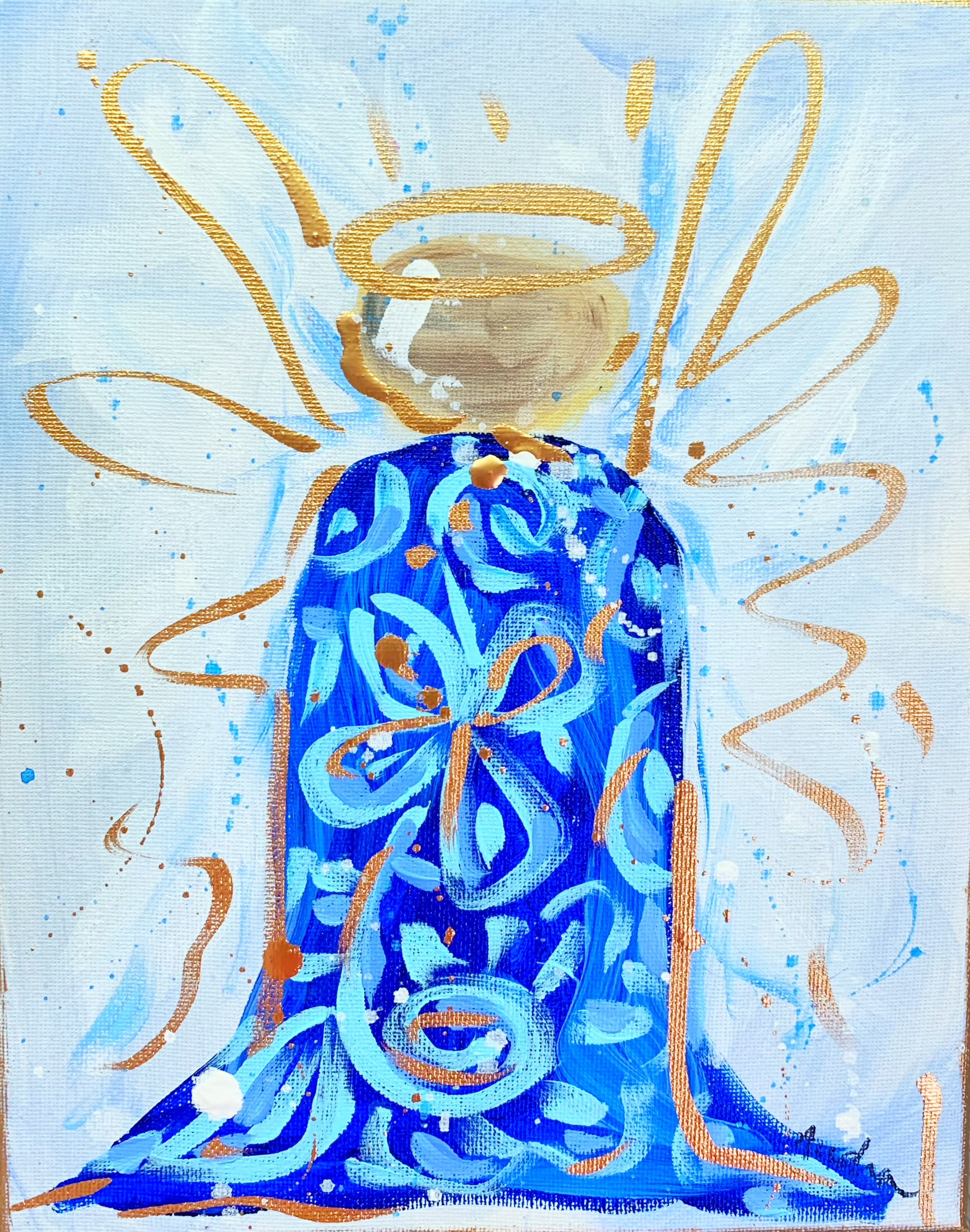 Blue White Angel Art Print on Paper or Canvas - Inspirational Wall Dec