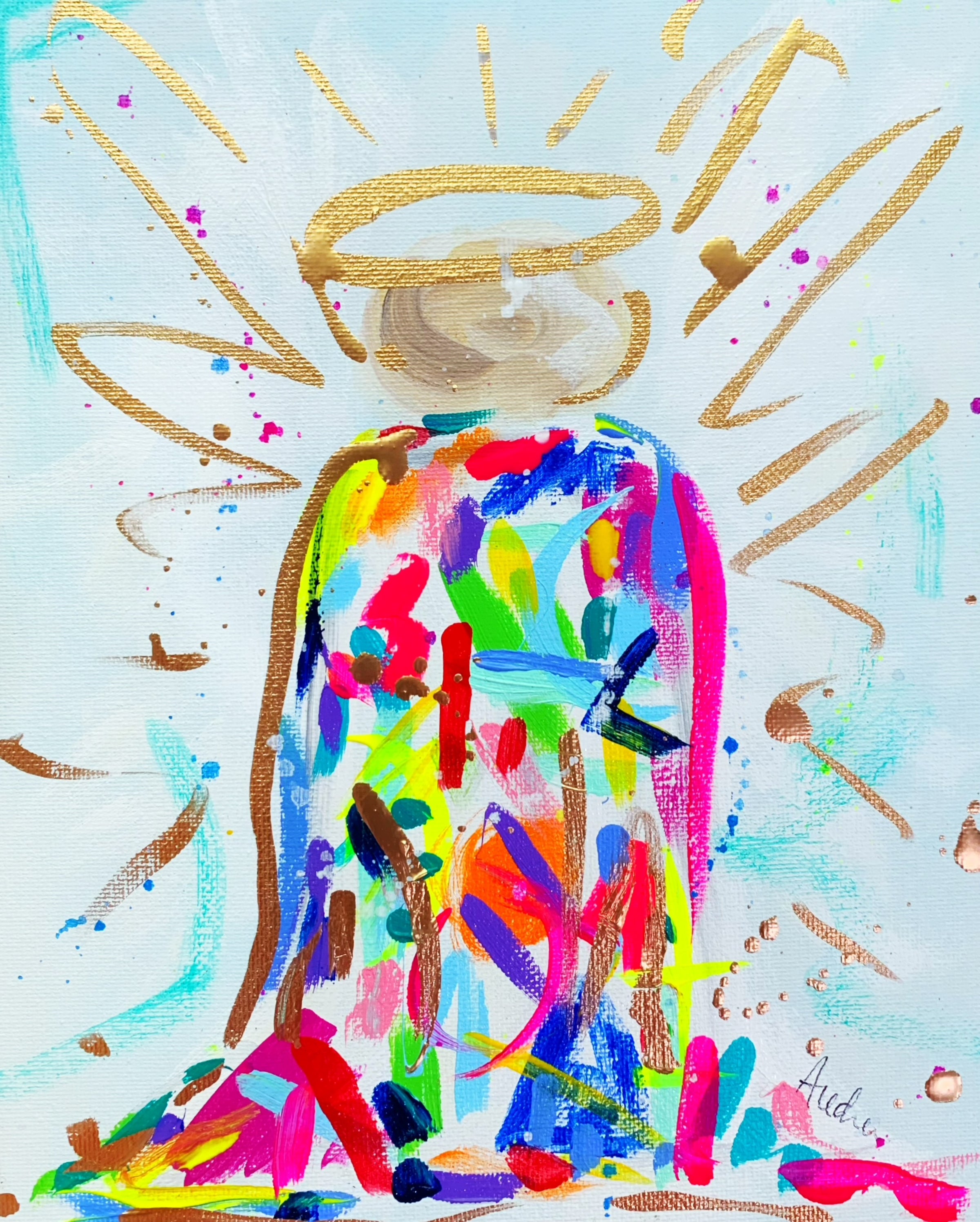 Abstract Angel Art Print on Paper or Canvas - Maximalist Decor, Colorf