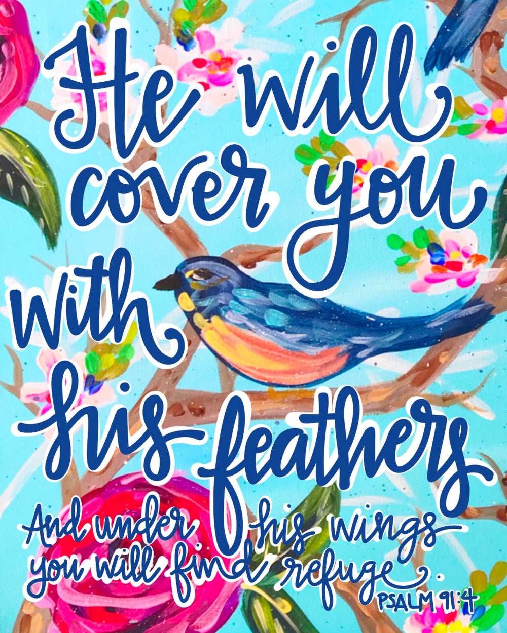 He Will Cover You With His Feathers Art Print on Paper or Canvas - Scr