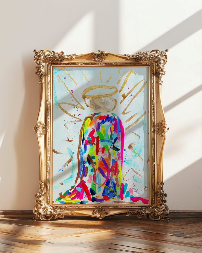Abstract Angel Art Print on Paper or Canvas - Maximalist Decor, Colorf