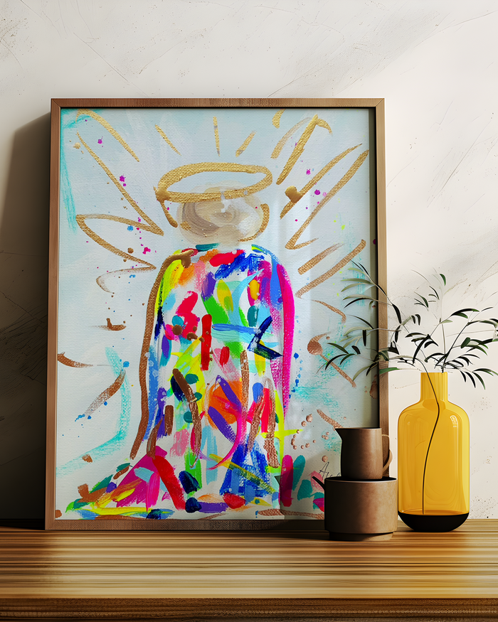 Abstract Angel Art Print on Paper or Canvas - Maximalist Decor, Colorf