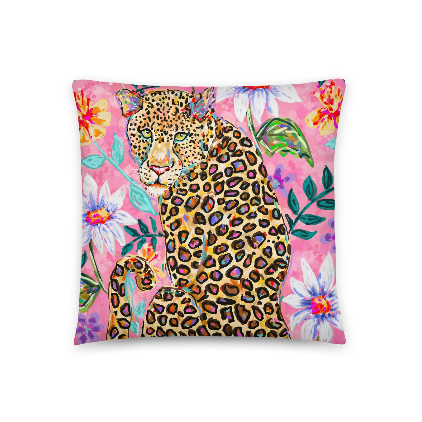 Leopard Pink Floral Throw Pillow