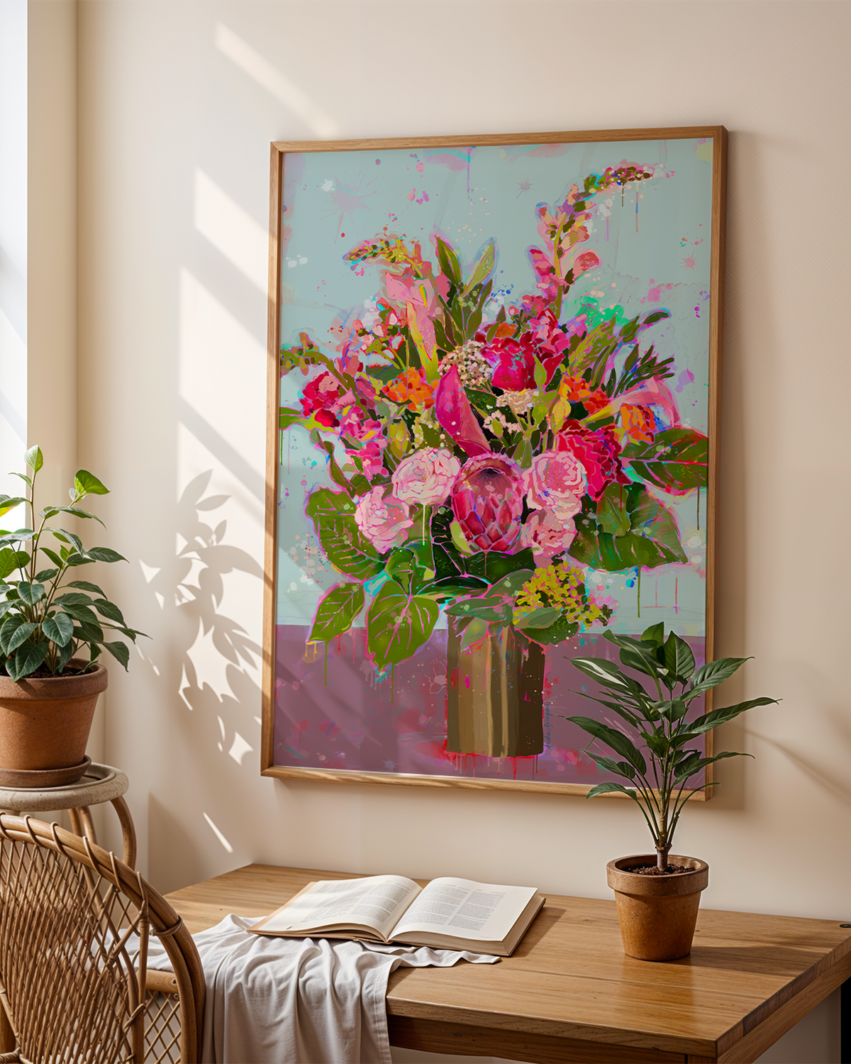 Brass Vase Colorful Floral Art Print on Paper or Canvas - Maximalist H
