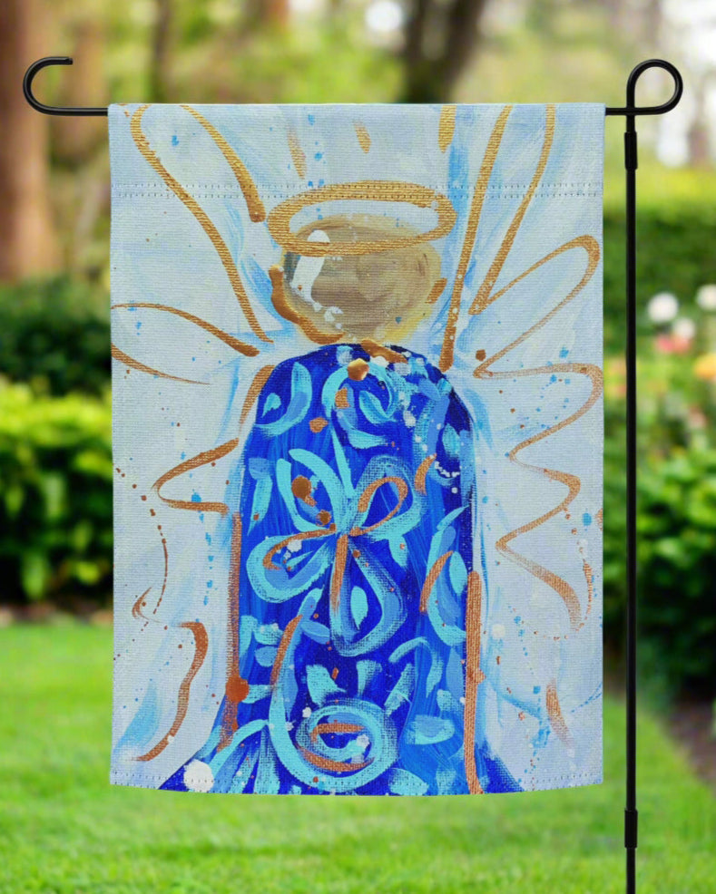 Blue and White Angel Garden flag