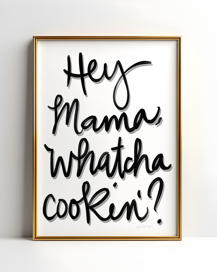 Hey, Mama... Whatcha Cookin Wall Art, Typography, Dopamine Decor, Colo