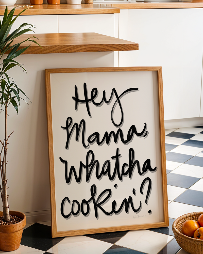 Hey, Mama... Whatcha Cookin Wall Art, Typography, Dopamine Decor, Colo