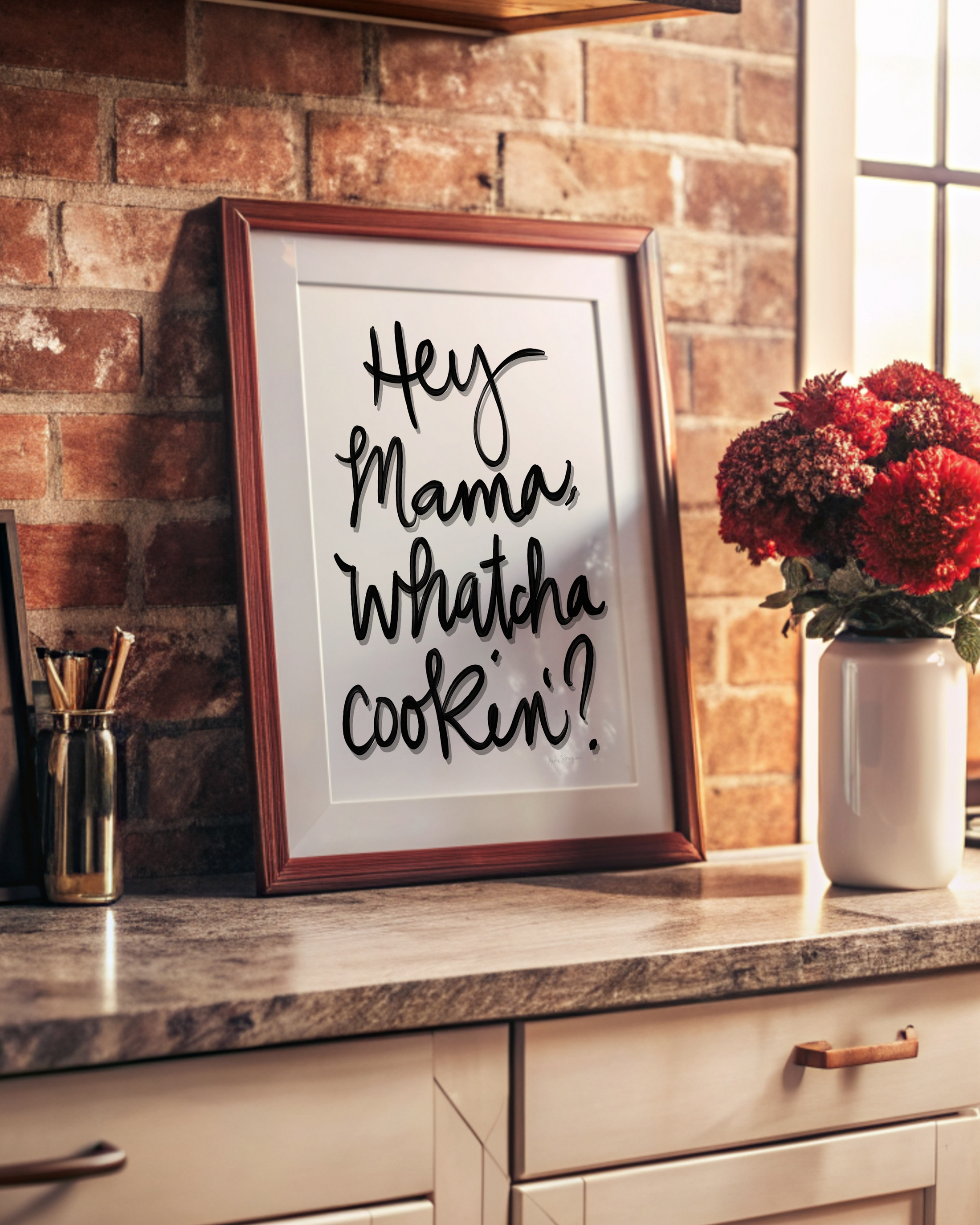 Hey, Mama... Whatcha Cookin Wall Art, Typography, Dopamine Decor, Colo
