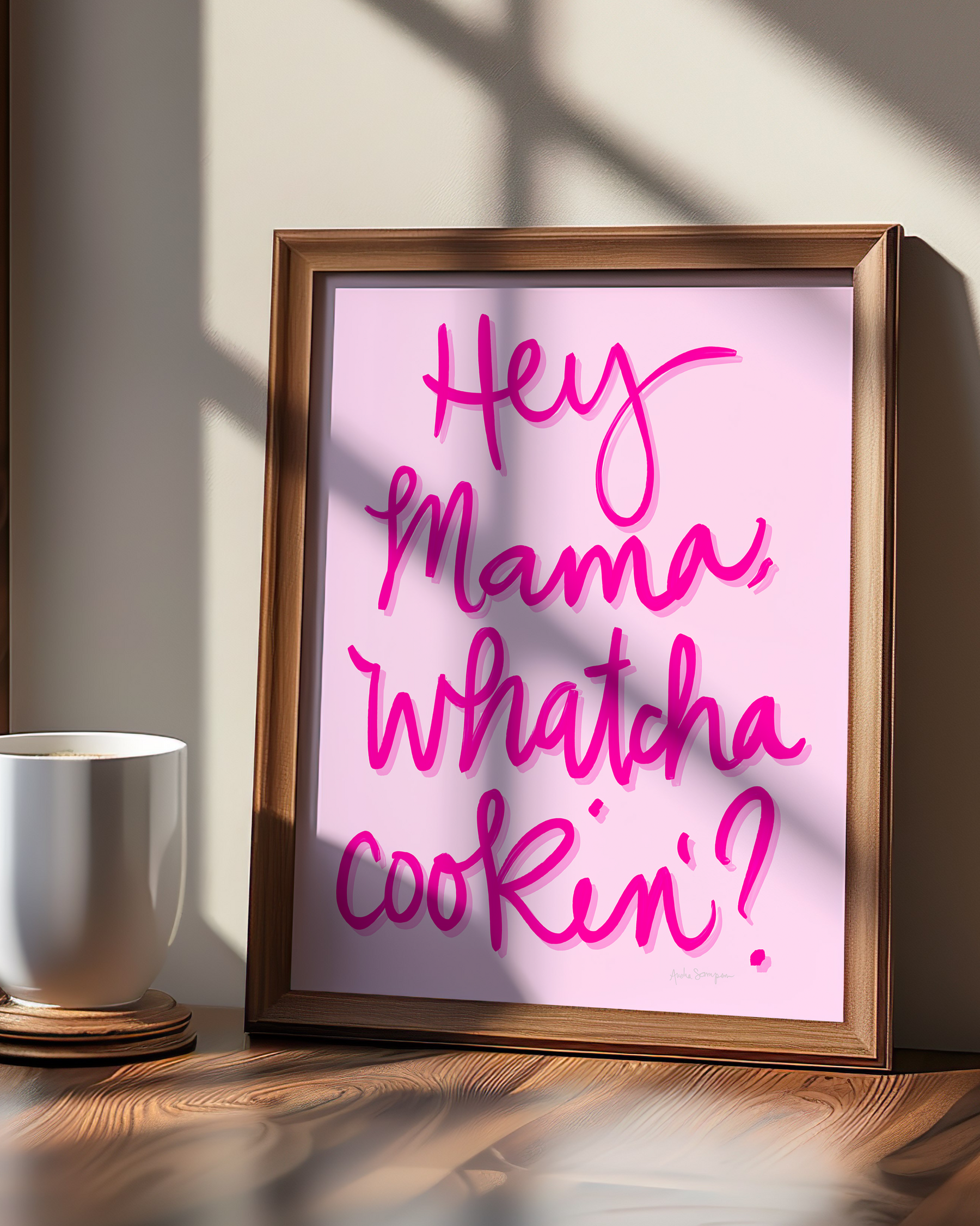 Hey, Mama... Whatcha Cookin Wall Art, Typography, Dopamine Decor, Colo