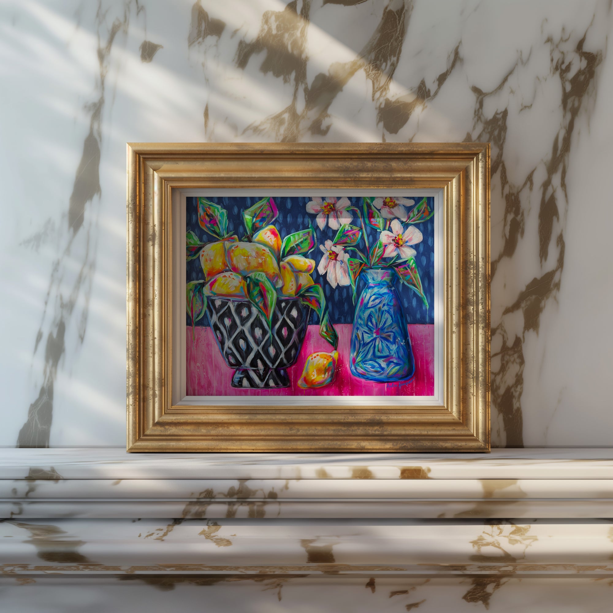 Lemon Still Life Print on Paper or Canvas - Colorful Wall Decor, Kitch