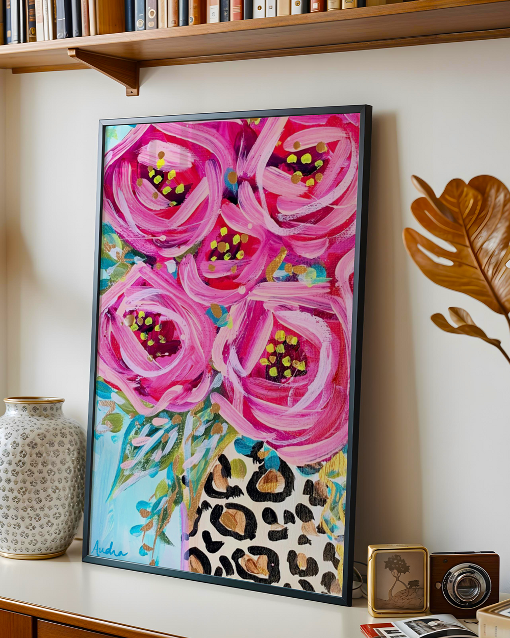 Leopard Rose Bouquet Art Print on Paper or Canvas - Maximalist Decor,