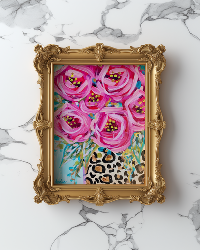 Leopard Rose Bouquet Art Print on Paper or Canvas - Maximalist Decor,