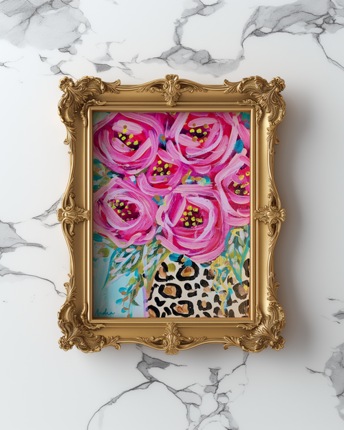 Leopard Rose Bouquet Art Print | Blue | Audra Style