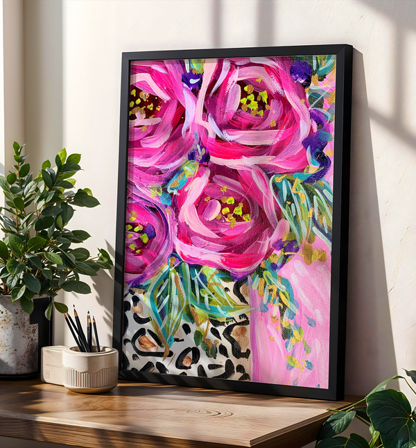 Leopard Rose Bouquet Art Print | Pink | Audra Style