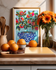 Orange Tree Art Print on Paper or Canvas - Blue White Decor, Colorful