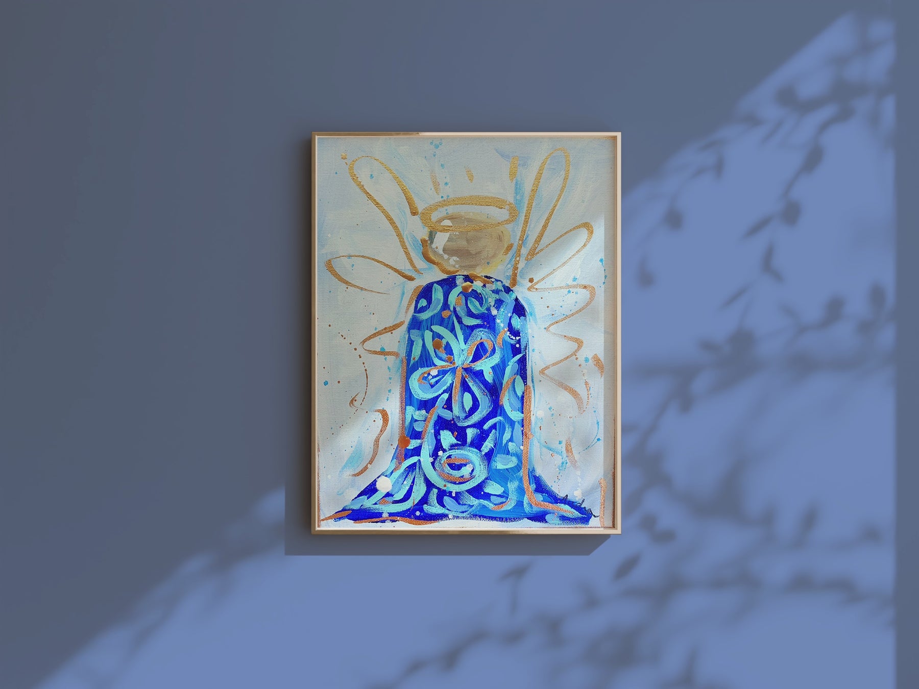 Blue White Angel Art Print on Paper or Canvas - Inspirational Wall Dec