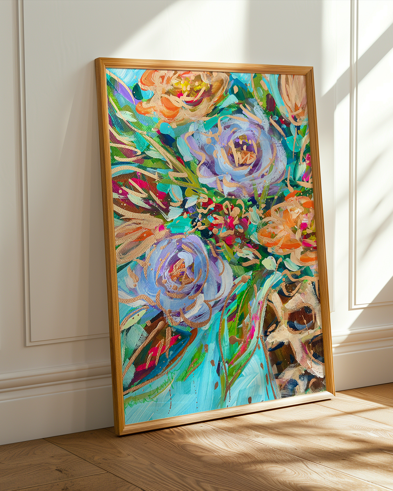 Purple Orange Floral Leopard Vase Reproduction Print - On Paper or Can