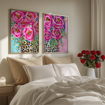 Leopard Rose Bouquet Art Print on Paper or Canvas - Maximalist Decor,