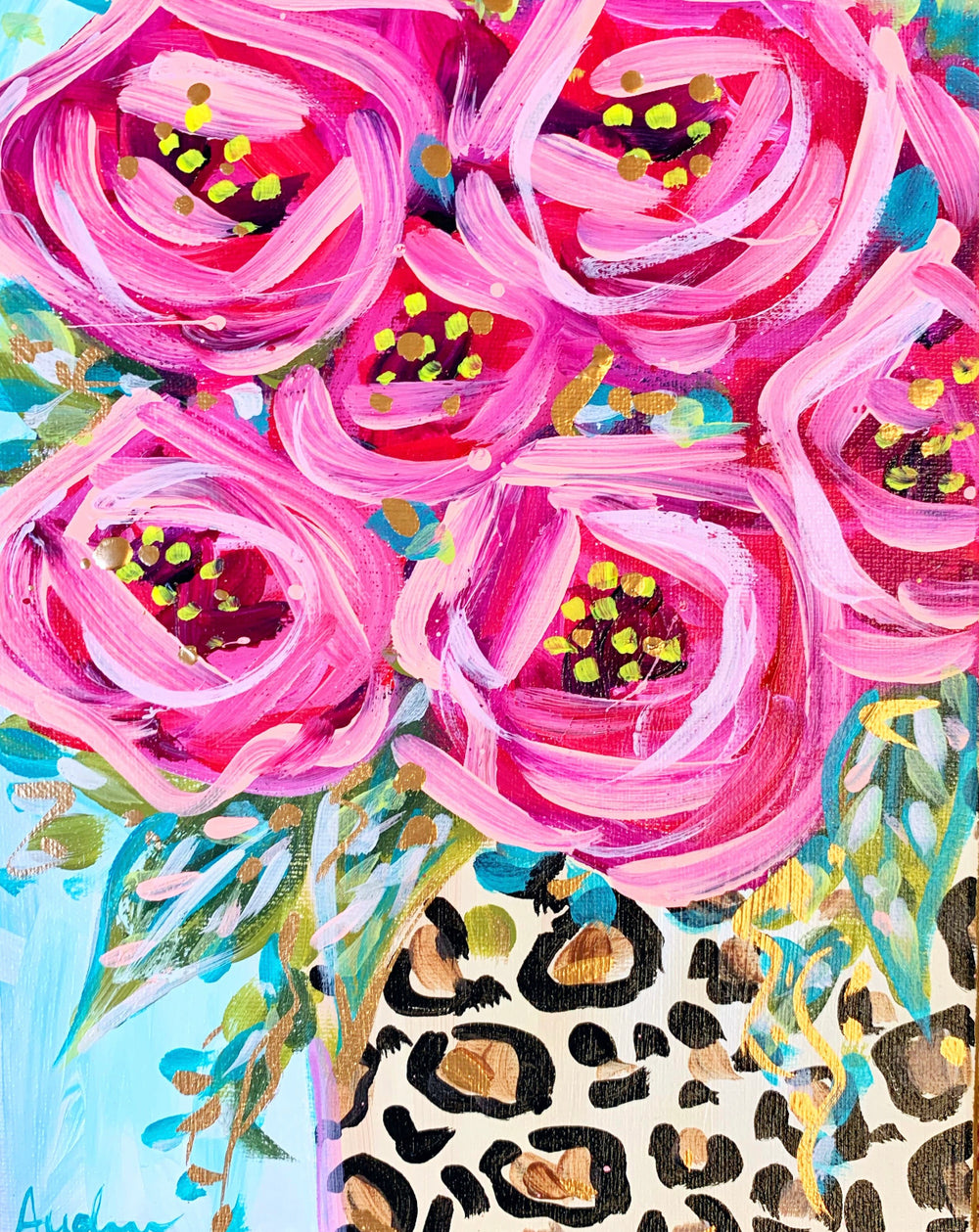 Leopard Rose Bouquet Art Print on Paper or Canvas - Maximalist Decor,
