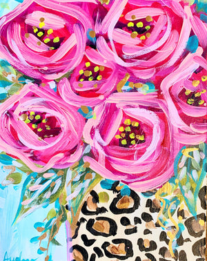 Leopard Rose Bouquet Art Print on Paper or Canvas - Maximalist Decor,